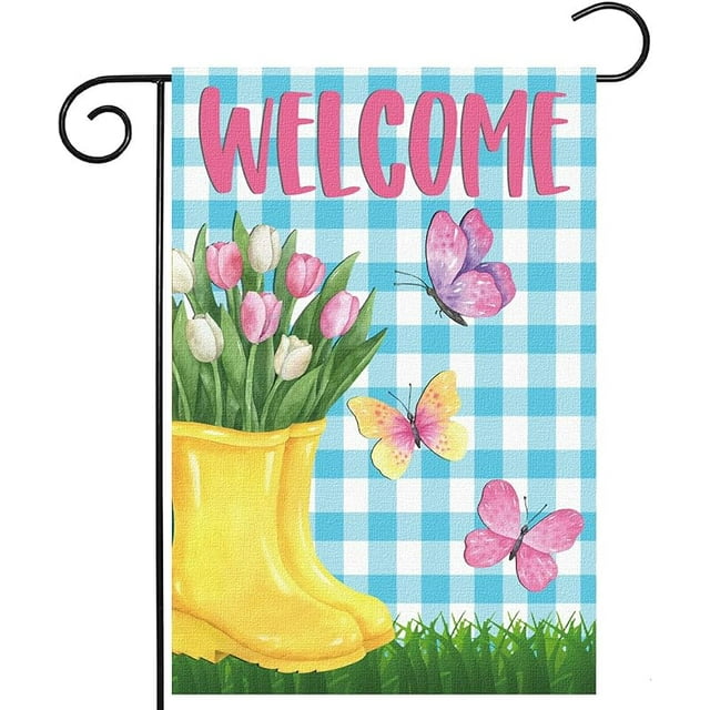 Spring House Flag 12x18 Inch Double Sided Burlap Welcome Floral ...