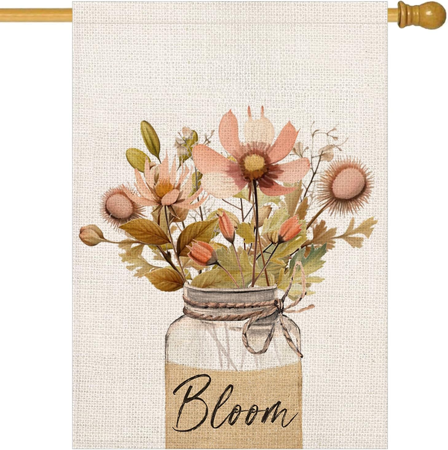 Spring House Flag Double-Sided Flower Mason Jar Bloom Leaves Yard Flags ...