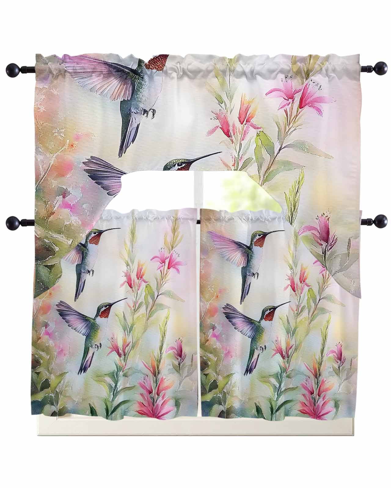 Spring Hummingbird Kitchen Curtains Sets 36 Inch Length with Valance ...