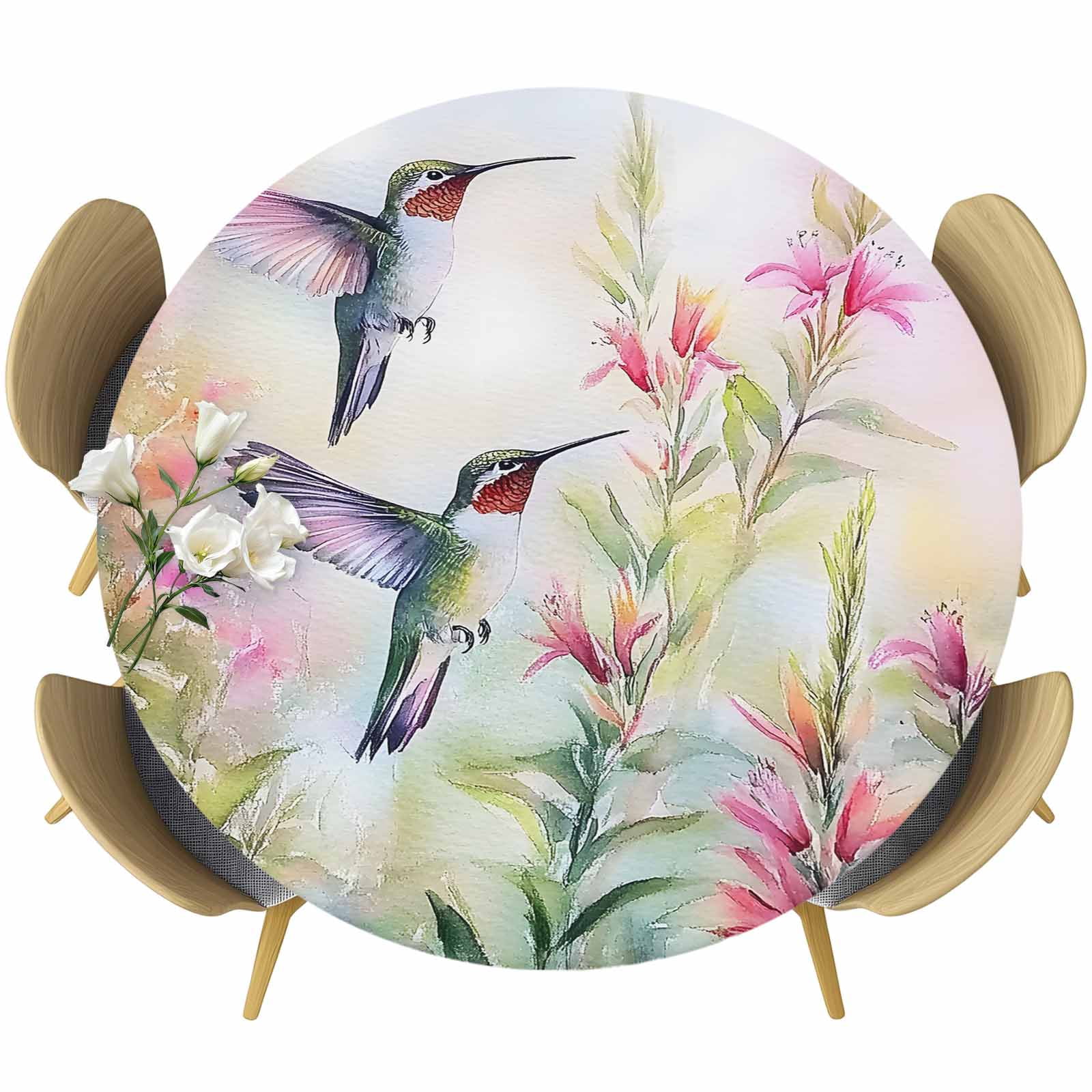 Spring Hummingbird Round Tablecloth 45-54 Inch Round Fitted Table Cloth ...