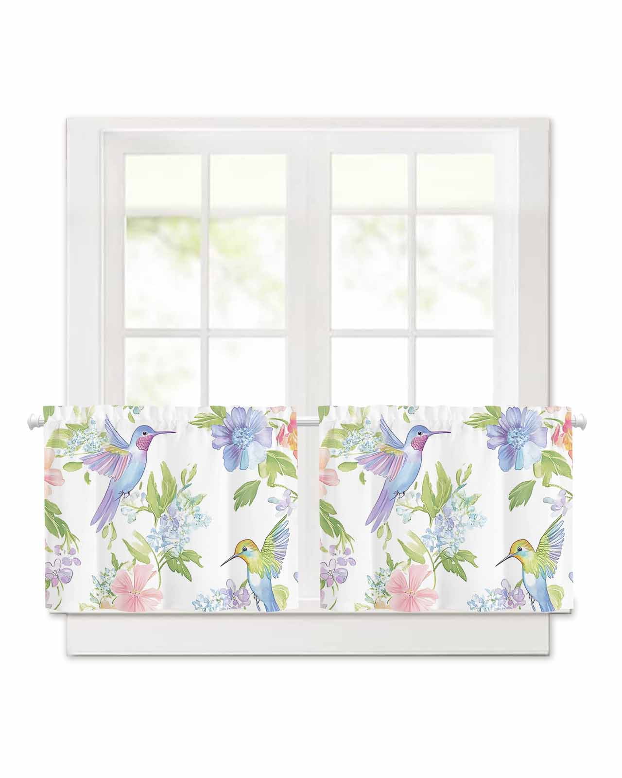 Spring Hummingbird Short Blackout Curtains 36 Inch Long Colorful Birds ...