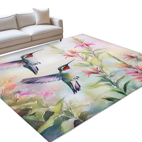 Spring Hummingbird Washable Rug 3x5 Area Rug for Living Room Bedroom ...