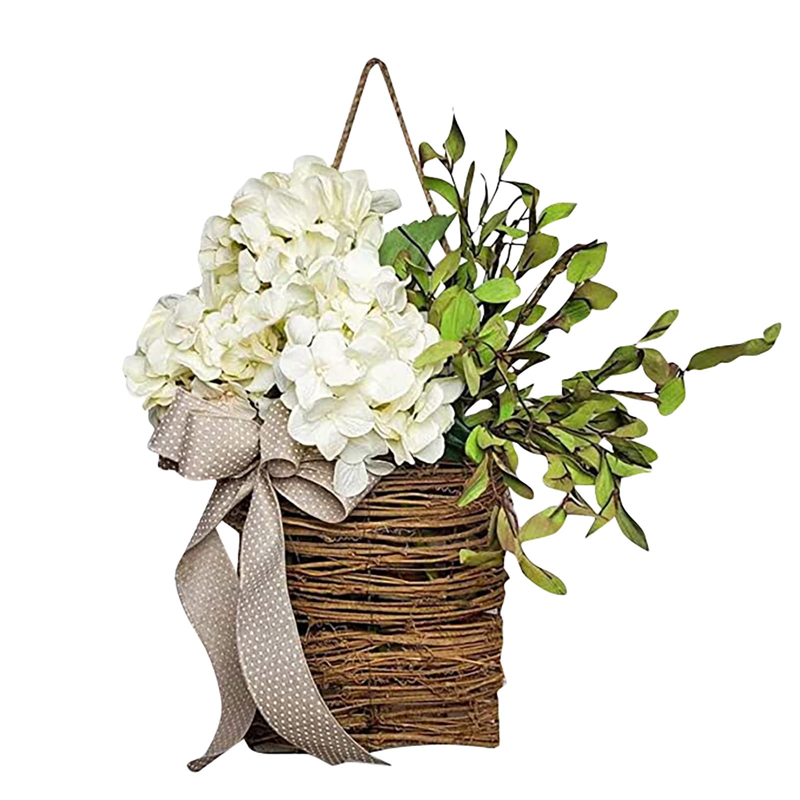 Spring Hydrangea Basket Wreath with Artificial Greenery-Brown Easter ...