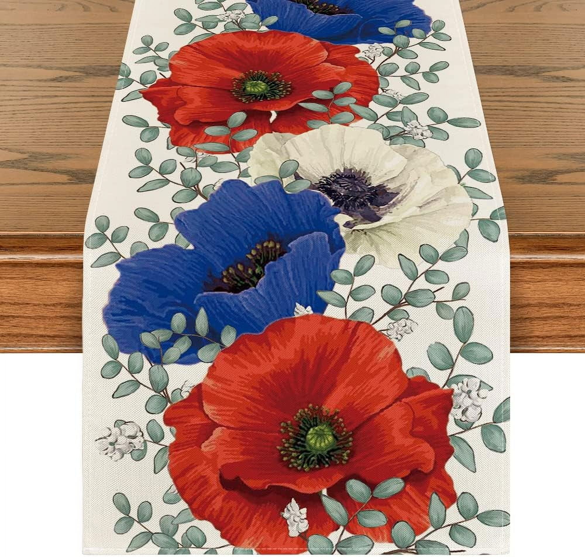 Spring Hydrangea Eucalyptus Linen Table Runners Kitchen Table r ...