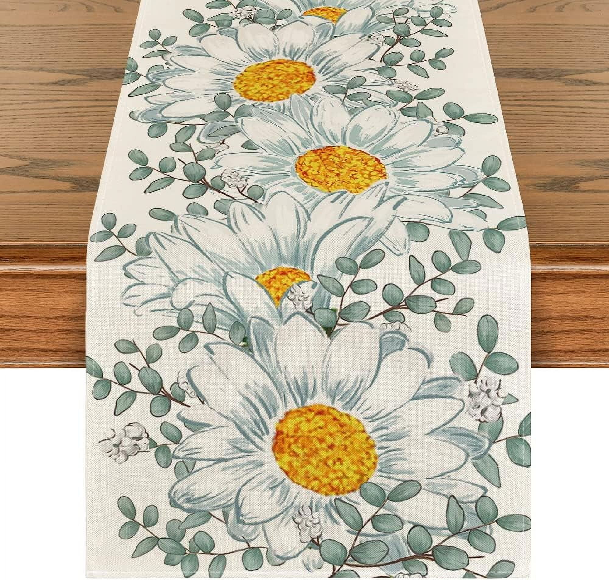 Spring Hydrangea Eucalyptus Linen Table Runners Kitchen Table r ...