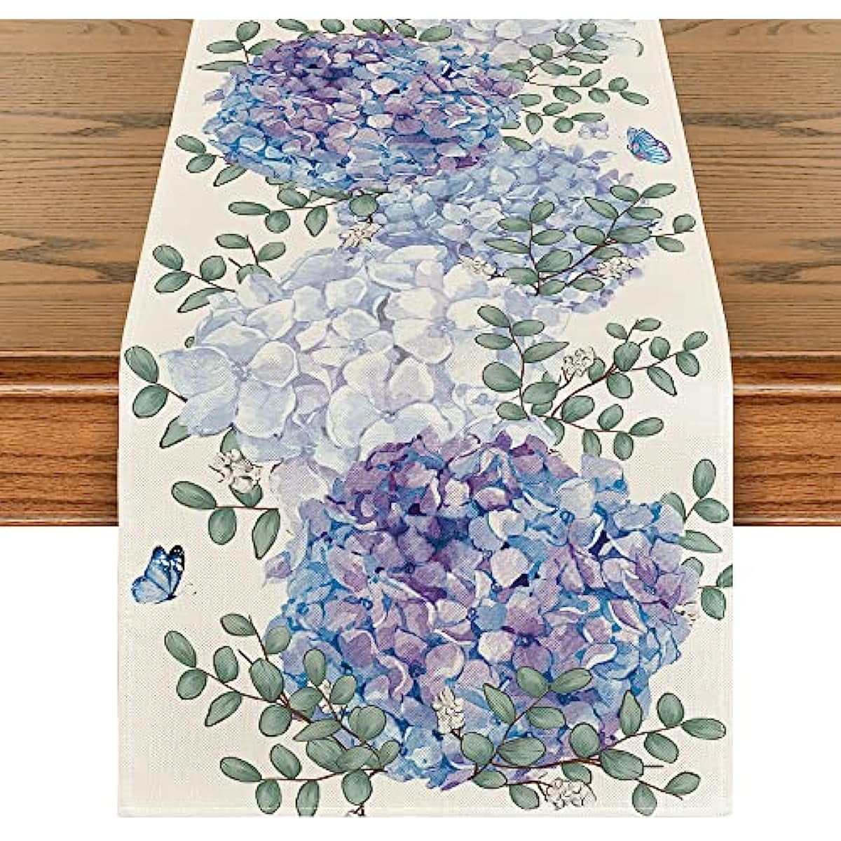 Spring Hydrangea Eucalyptus Linen Table Runners Kitchen Table r Washable Dining Table Runners ...
