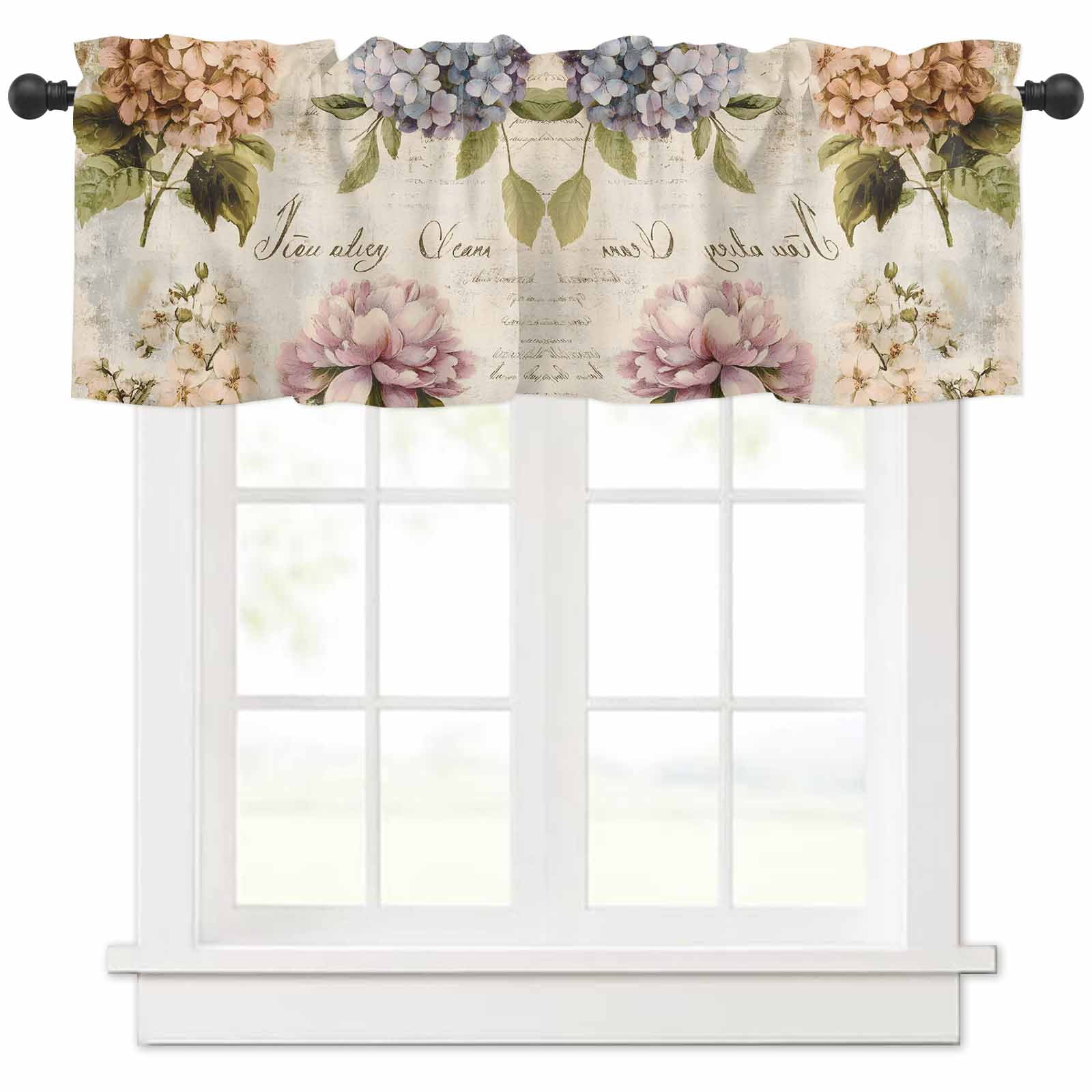 Spring Hydrangea Floral Valances for Windows Farmhouse Kitchen Curtains ...