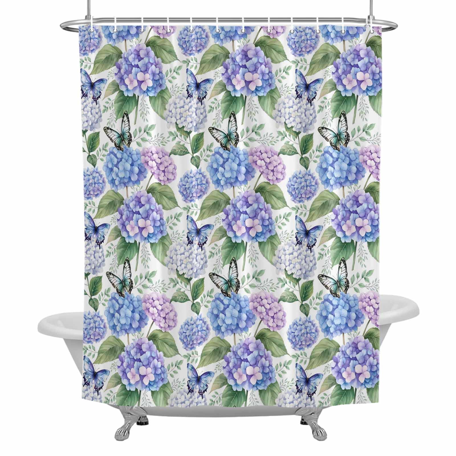 Spring Hydrangea Shower Curtain for Bathroom, Watercolor Purple Pink ...