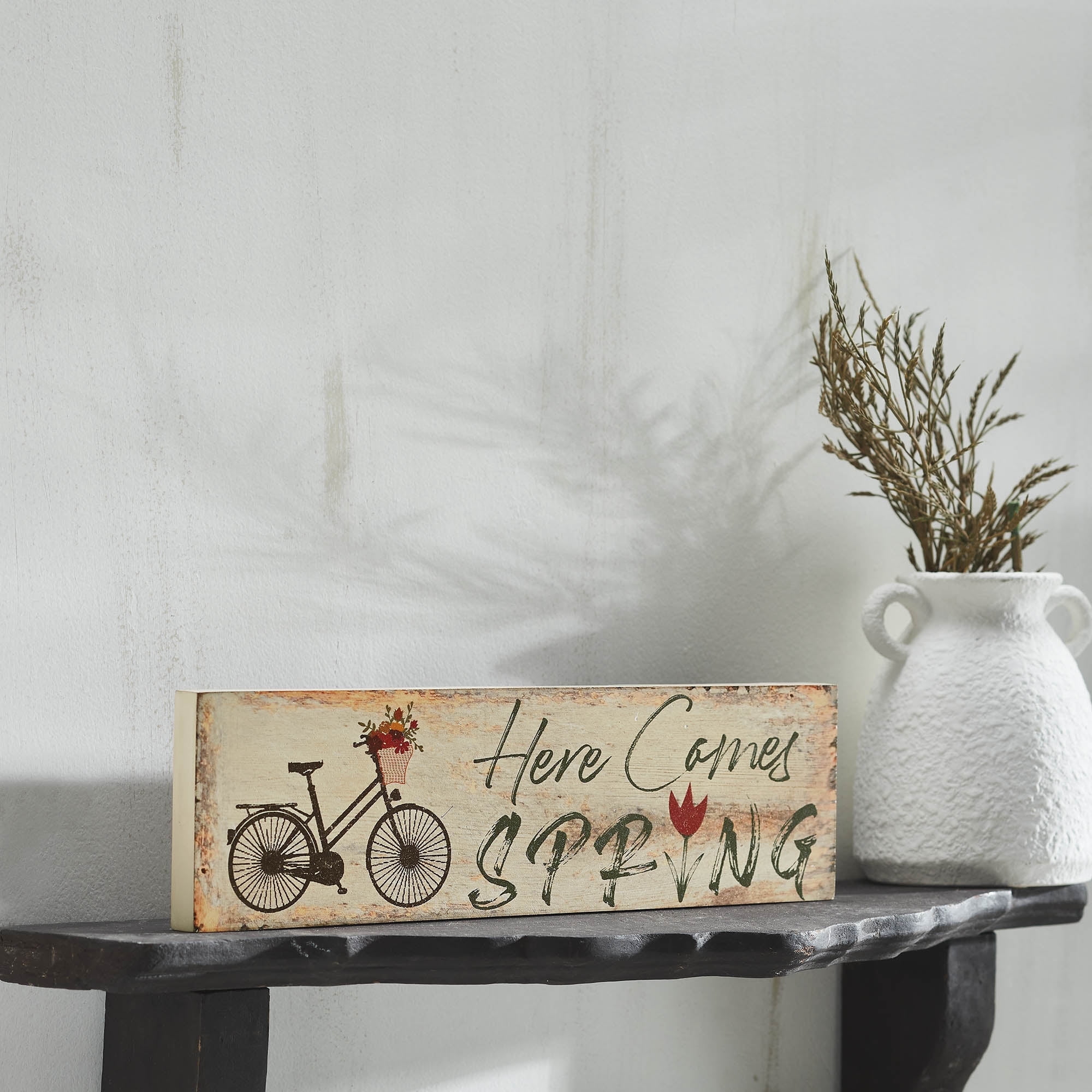VHC Brands Spring in Bloom Here Comes Spring w/Bicycle & Tulip MDF Wall ...
