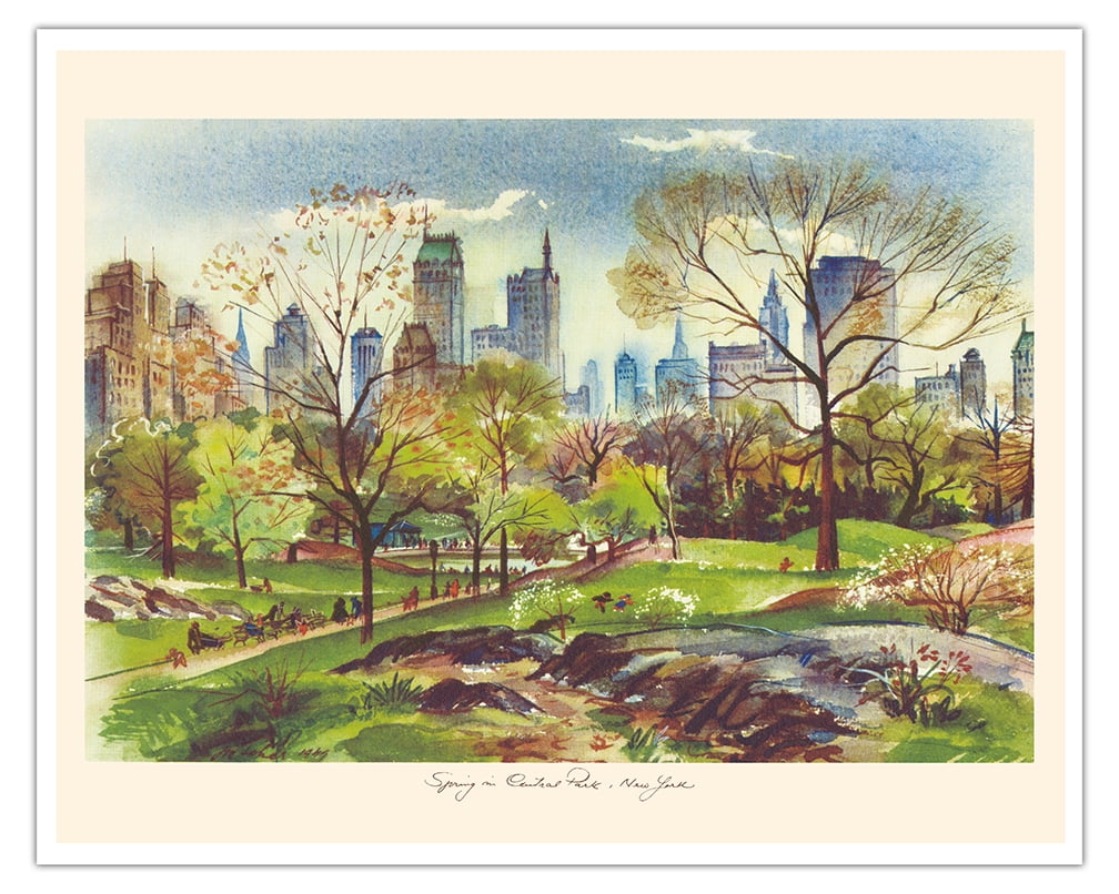 Spring In Central Park - Manhattan New York - Vintage Travel Poster by Joseph Fehér c.1940s ...