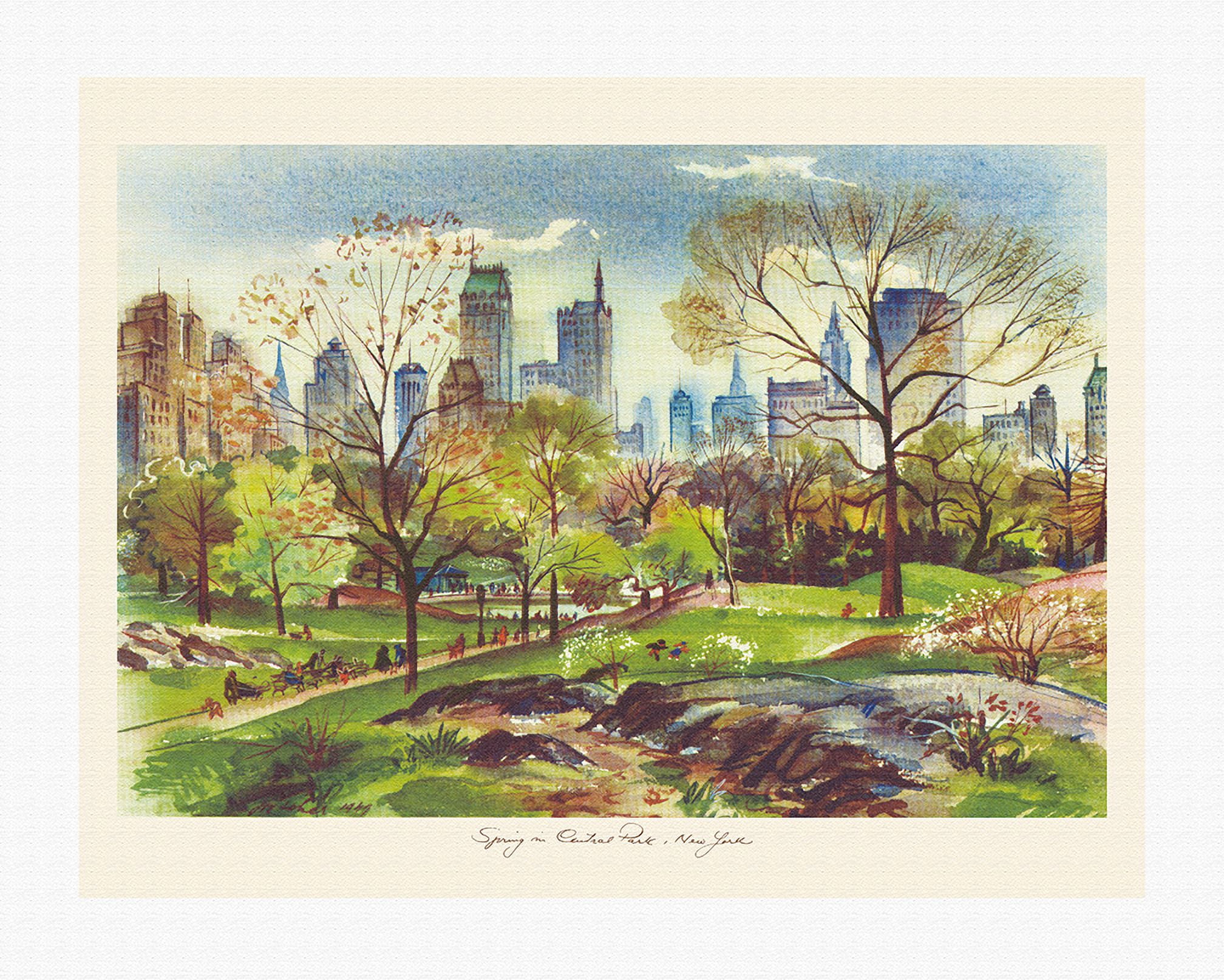 Spring In Central Park - Manhattan New York - Vintage Travel Poster by Joseph Fehér c.1940s ...