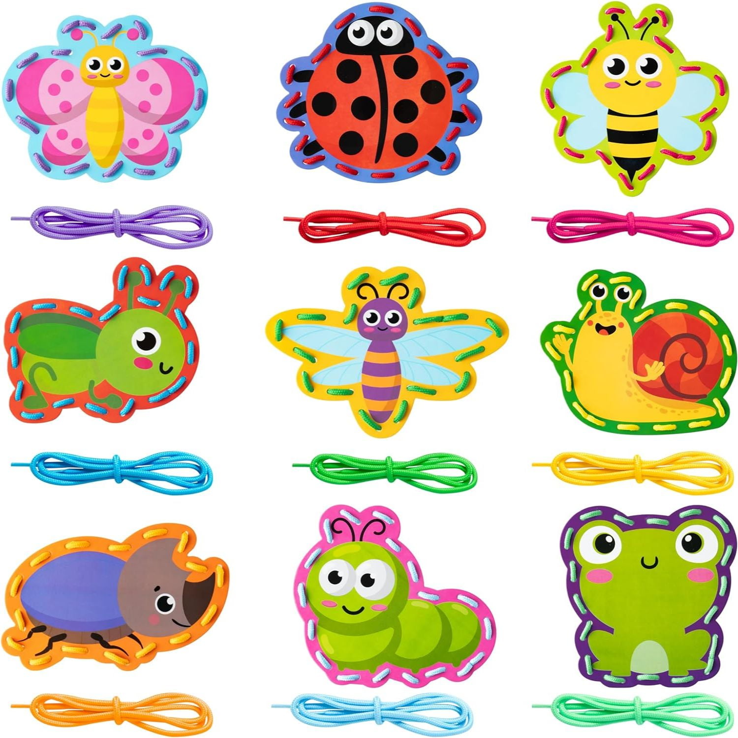 Spring Insect Lacing Cards - 9Pcs Summer Bugs Frog Cardboard Sewing ...
