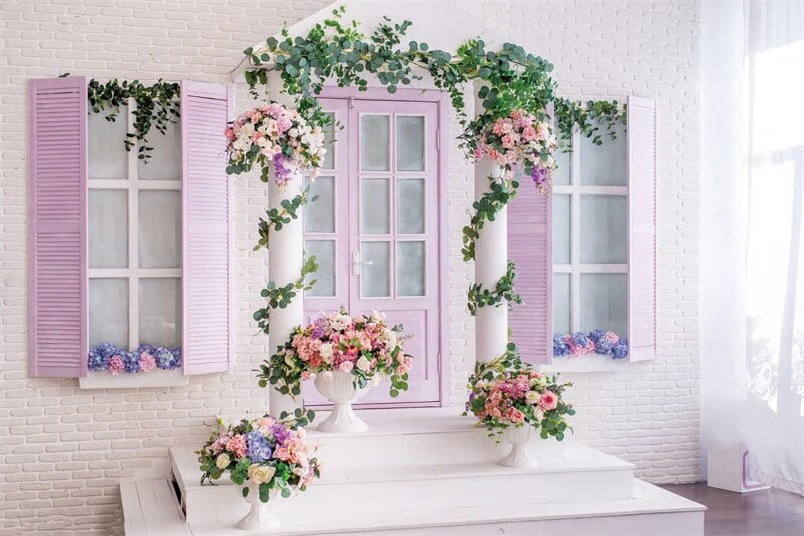 Spring Interior Scene Photo Backdrop White Brick Wall Floral Door Baby ...