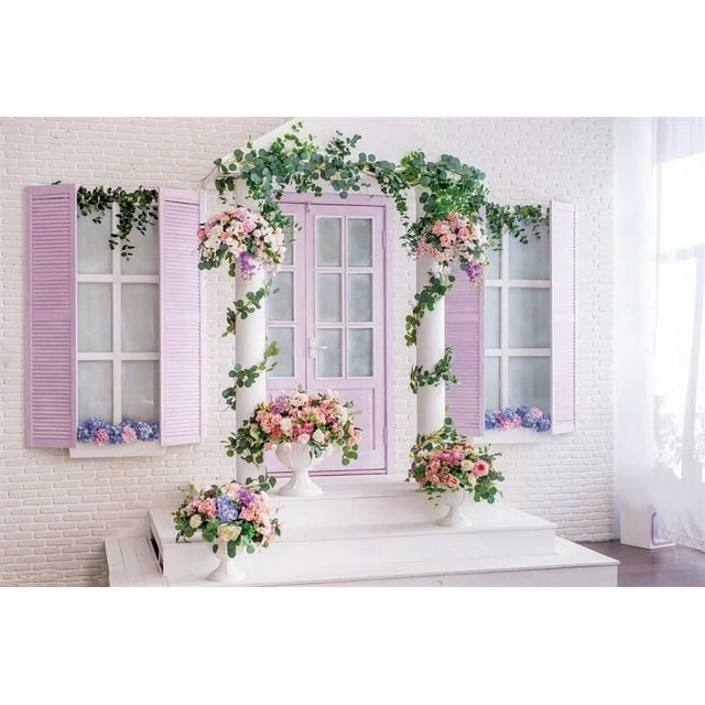 Spring Interior Scene Photo Backdrop White Brick Wall Floral Door Baby ...