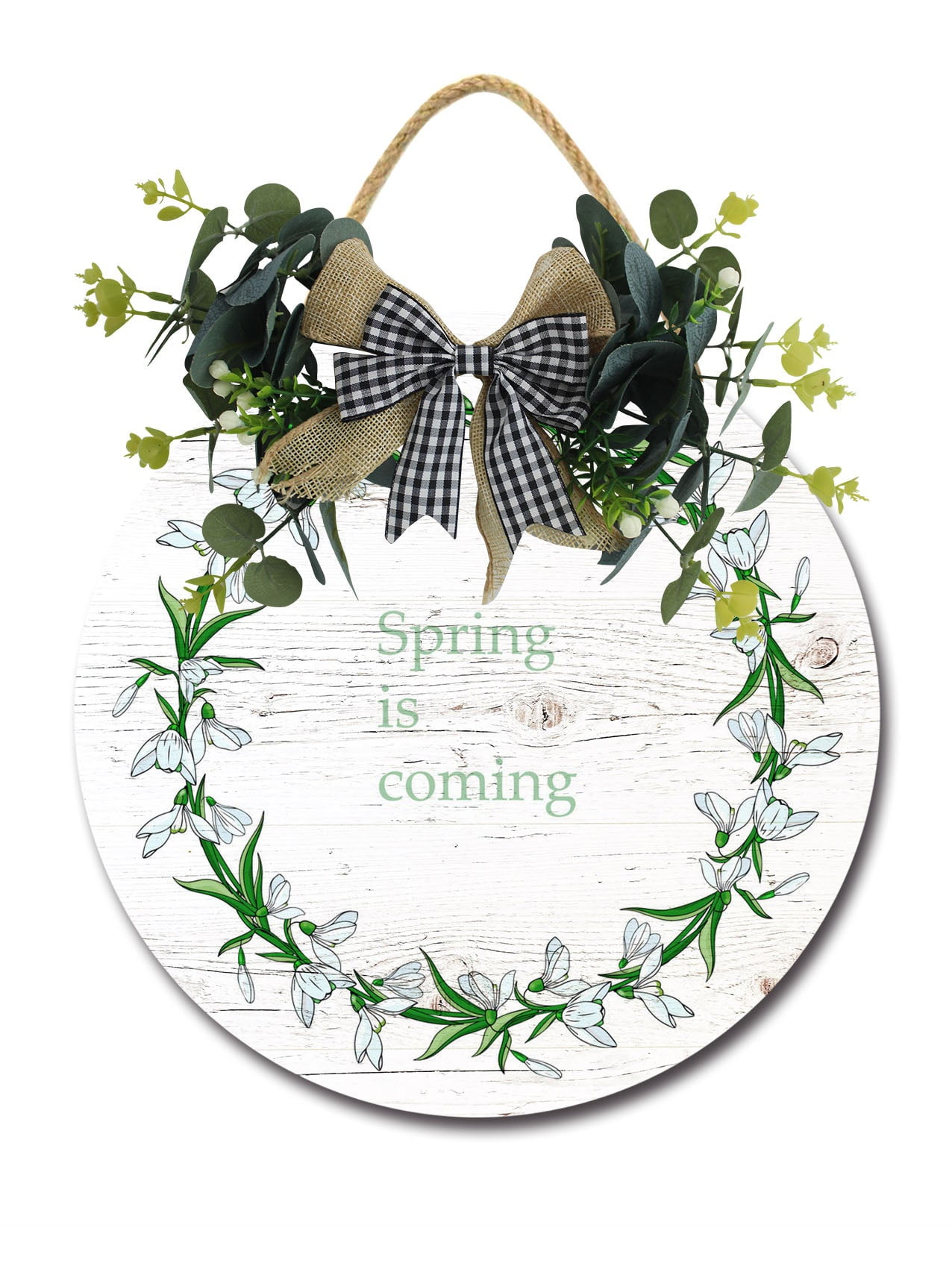 Spring Is Coming Sign Front Door Porch Decorations, Round Rustic Wood ...