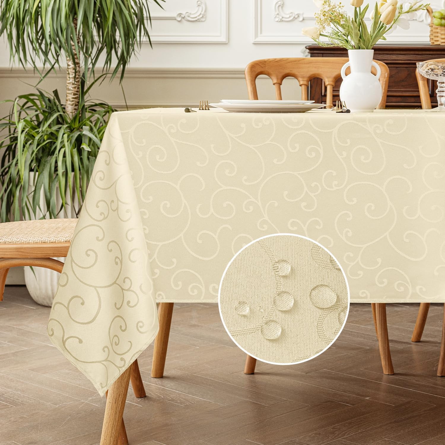 Spring Jacquard Rectangle Tablecloth, Waterproof Elegant Damask Curly ...