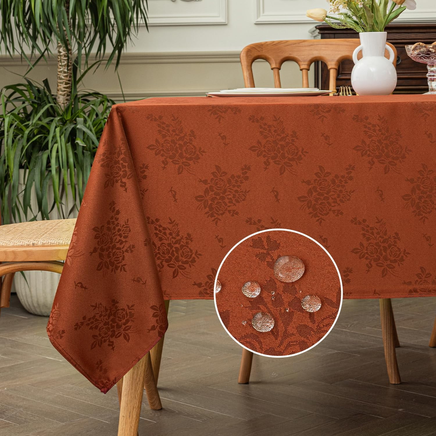 Spring Jacquard Rectangle Tablecloth, Waterproof Elegant Damask Rose ...