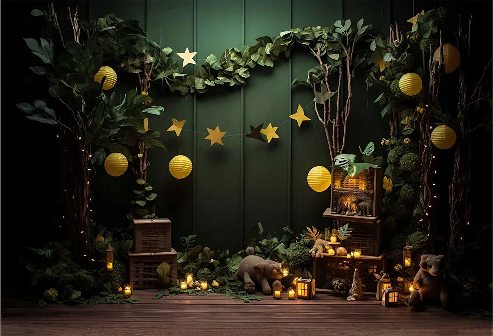 Spring Jungle Forest Animals Kids Birthday Party Cake Smash Portrait r ...