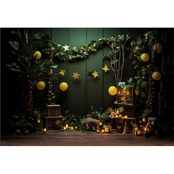 Spring Jungle Forest Animals Kids Birthday Party Cake Smash Portrait r ...