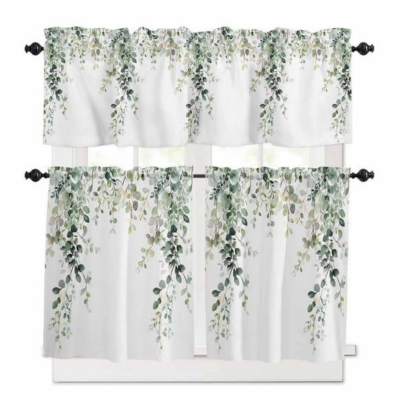 Spring Kitchen Curtains Valances and Tiers Set of 3 Eucalyptus Leaf ...