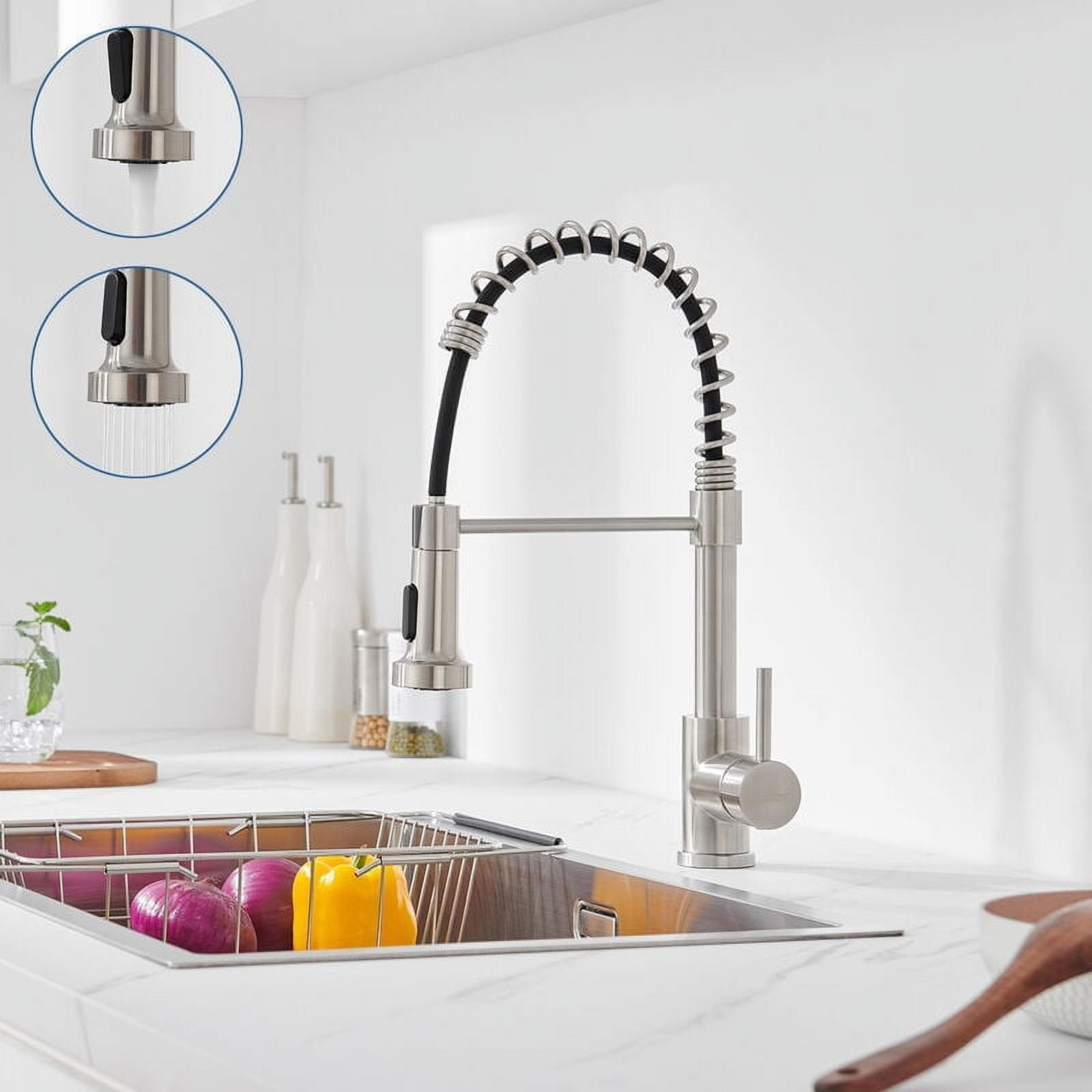 Spring Kitchen Faucet With Extendable Spray, 360° Rotatable Sink Faucet ...