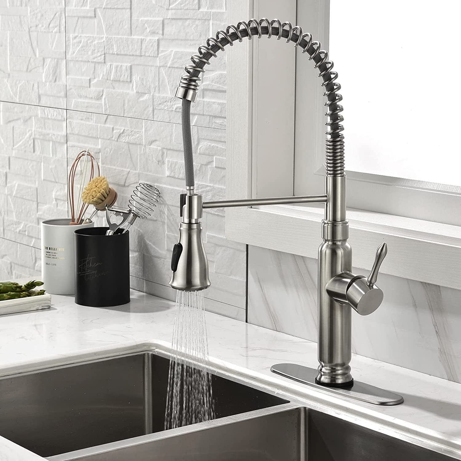 Spring Kitchen Faucet with Pull Down Sprayer, Commercial Kitchen Sink ...
