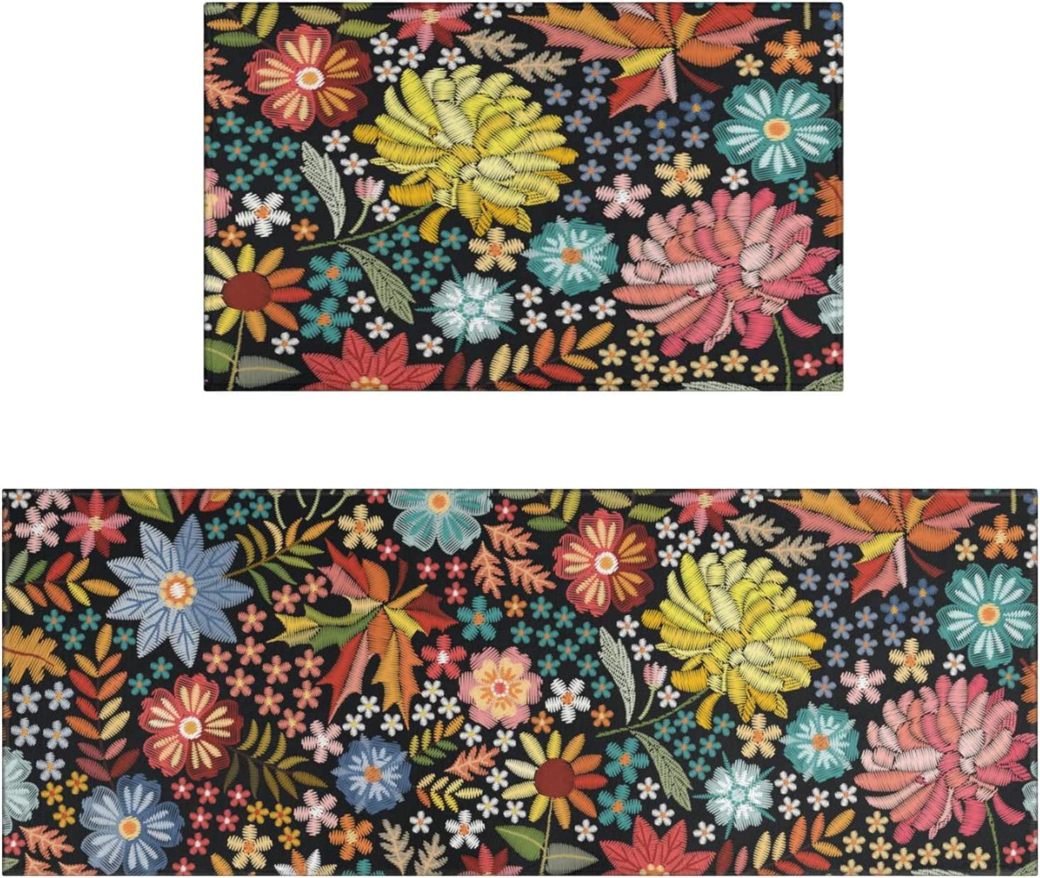 Spring Kitchen Mat Rugs Sets of 2, Colorful Floral Kitchen Rug Washable ...
