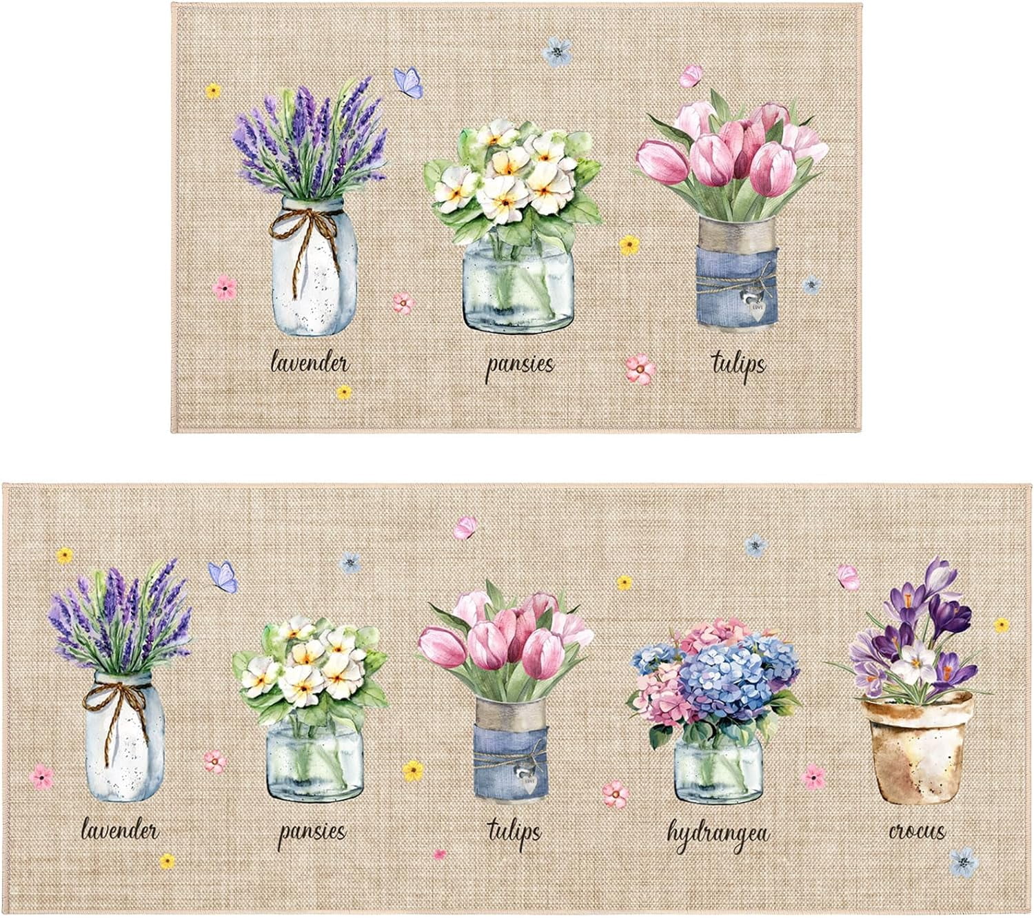 Spring Kitchen Mats Set of 2 Spring Flower Kitchen Rugs Lavender Tulip ...
