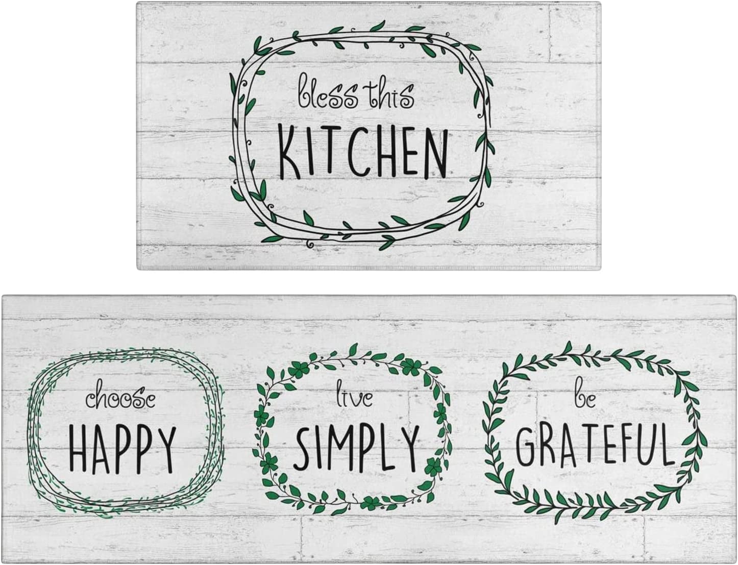 Spring Kitchen Rugs and Mats Set of 2,Spring Summer Wooden Green Wreath ...