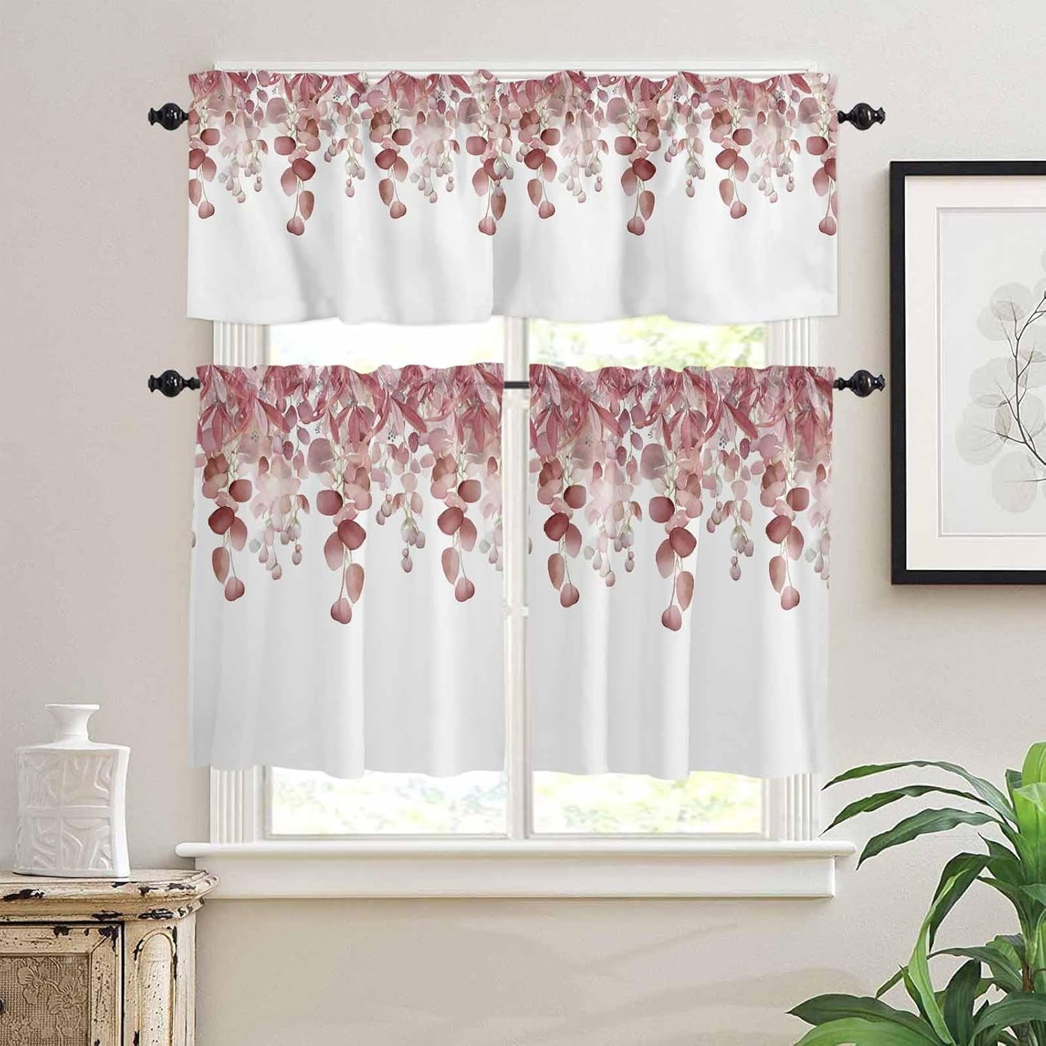Spring Kitchen Window Curtain Set with Tiers and Valance 3 Pieces Rod ...