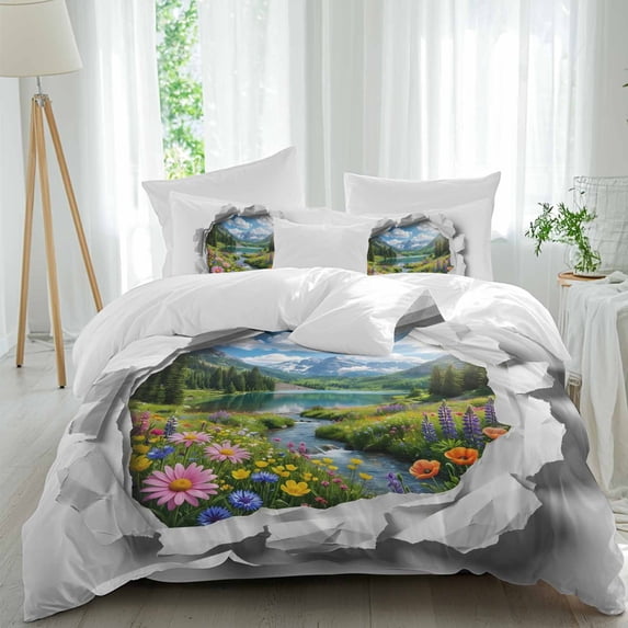 Spring Lake Mountains California King Duvet Cover Set, Rustic Floral ...