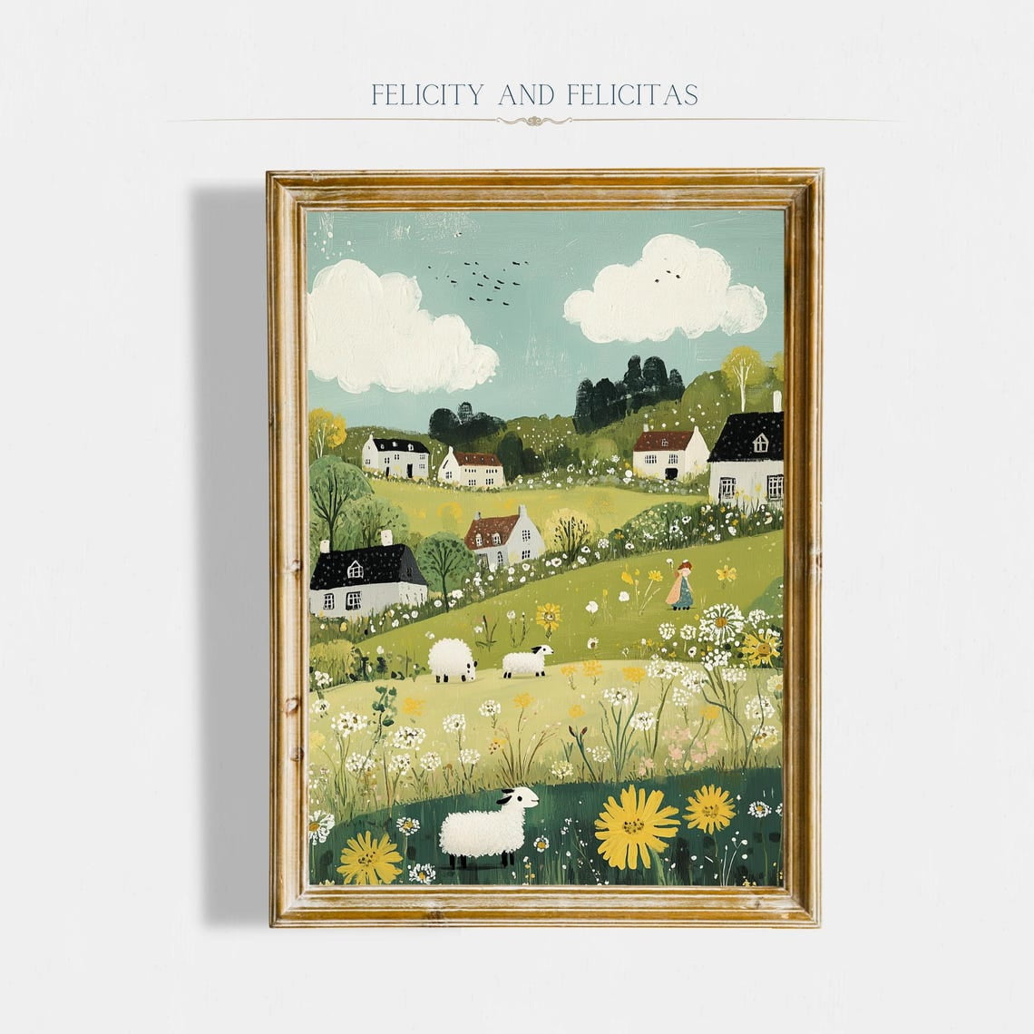 Spring Lamb Wall Art, Cute Spring Landscape Painting, Spring Farmhouse ...