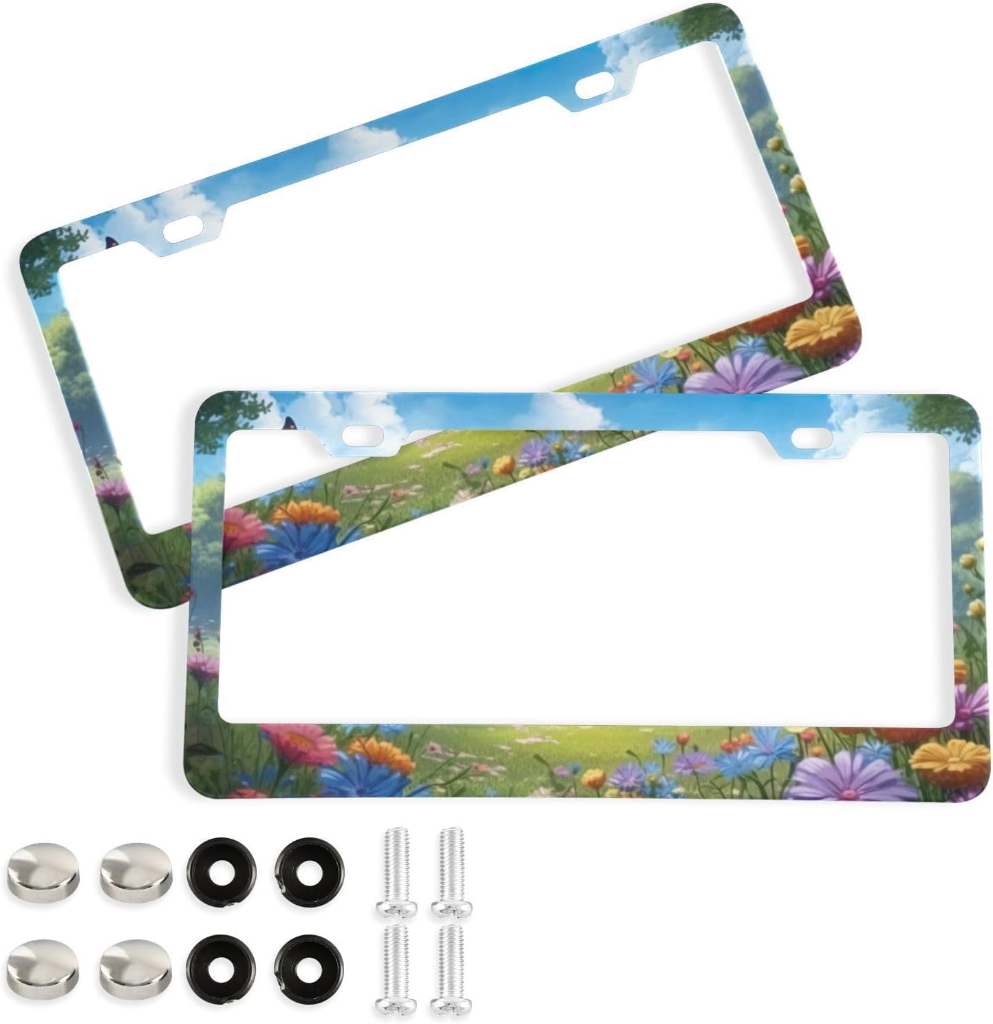 Spring Landscape Flowers License Plate Frames - Universal Aluminum ...