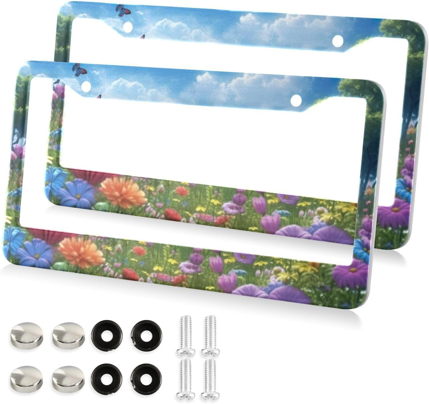 Spring Landscape Flowers License Plate Frames - Universal Aluminum ...