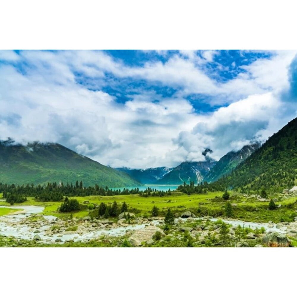 Spring Landscape Mountain Sky Clouds Flowers Waterfall Nature Scenery ...