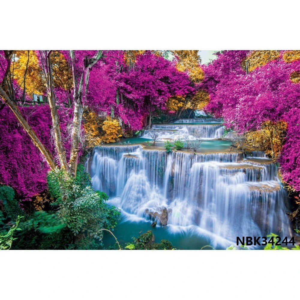 Spring Landscape Mountain Sky Clouds Flowers Waterfall Nature Scenery ...