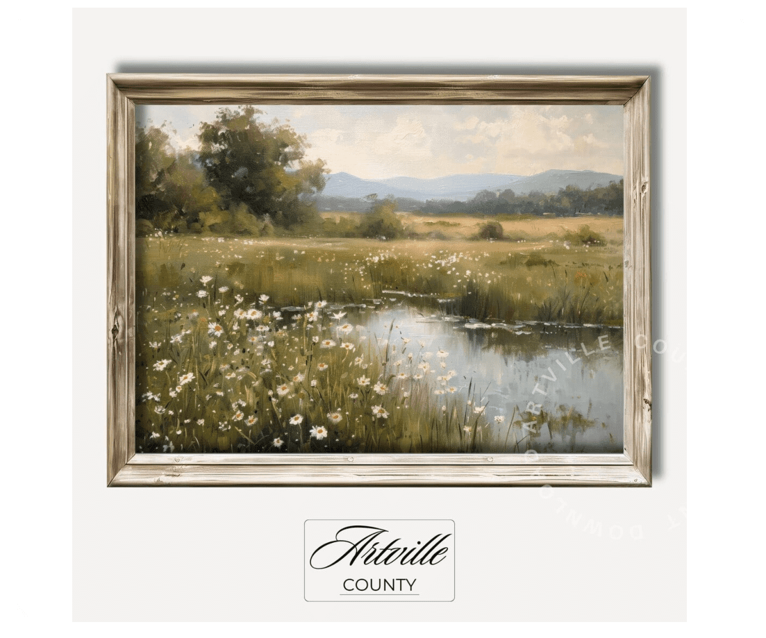 Spring Landscape Painting Vintage Wildflowers Wall Art Spring Field ...