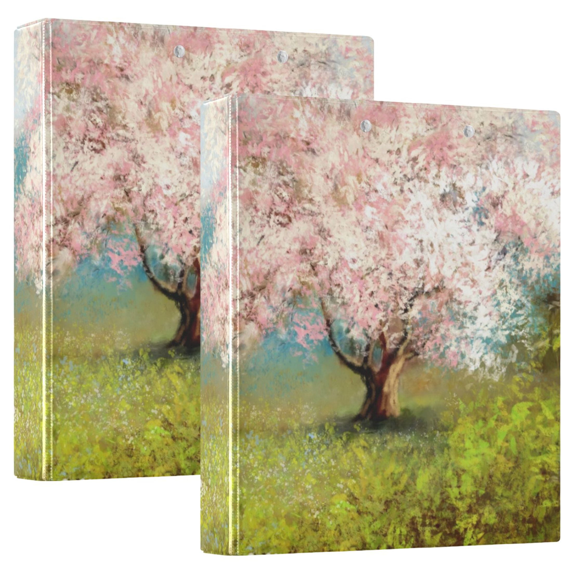 Spring Landscape with Pink Tree Hardcover 3 Ring Binder 1.5 inch Round ...