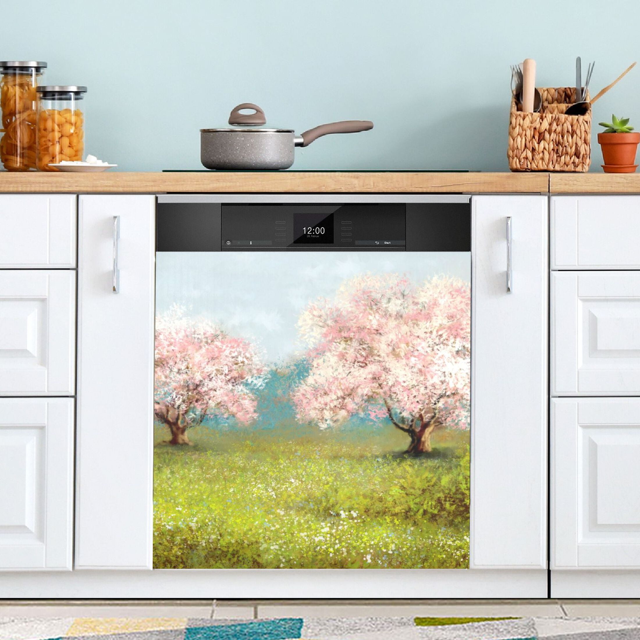 Spring Landscape with Pink Tree Magnetic Dishwasher Cover Magnet ...