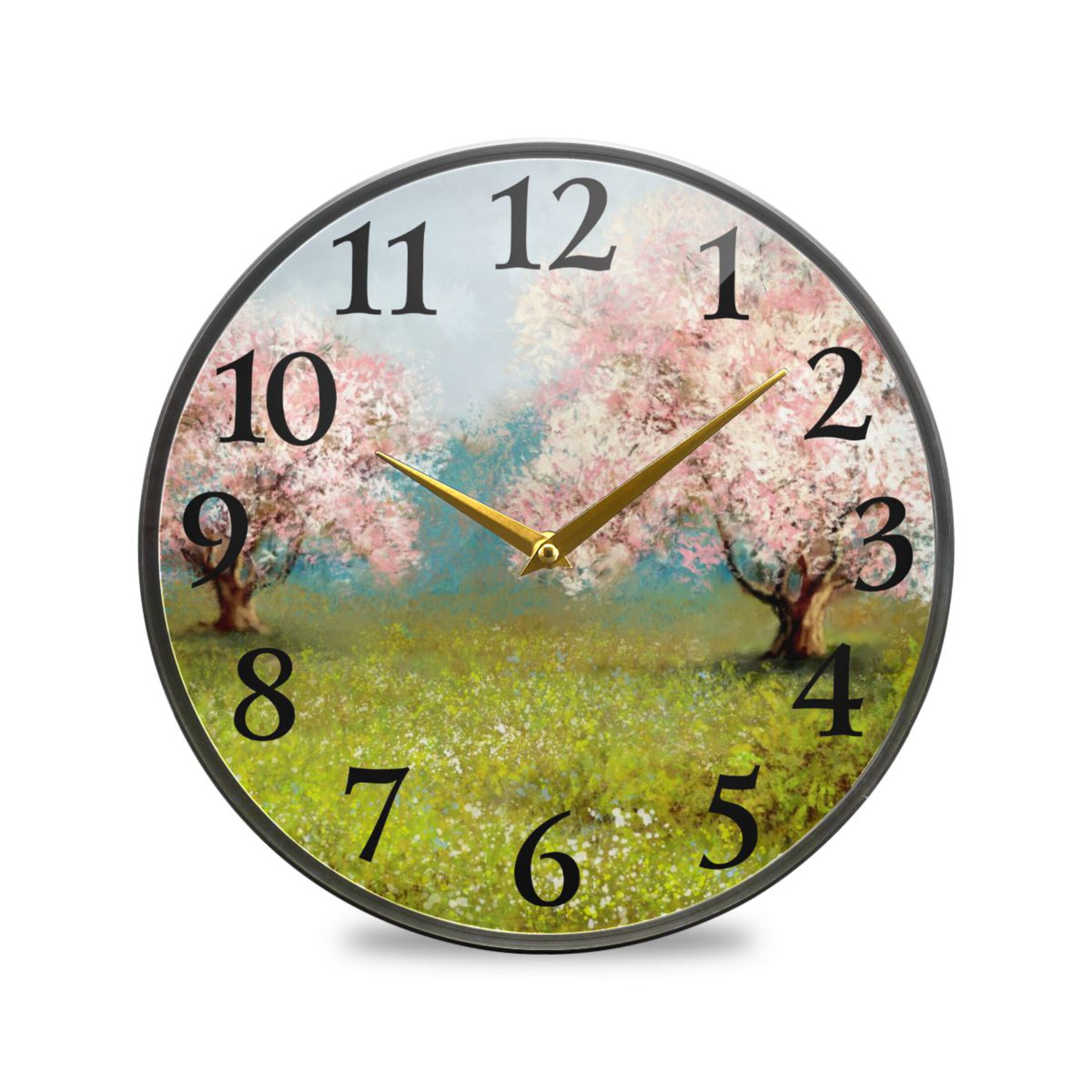 Spring Landscape with Pink Tree Wall Clocks Battery Operated 9.5 Inch ...