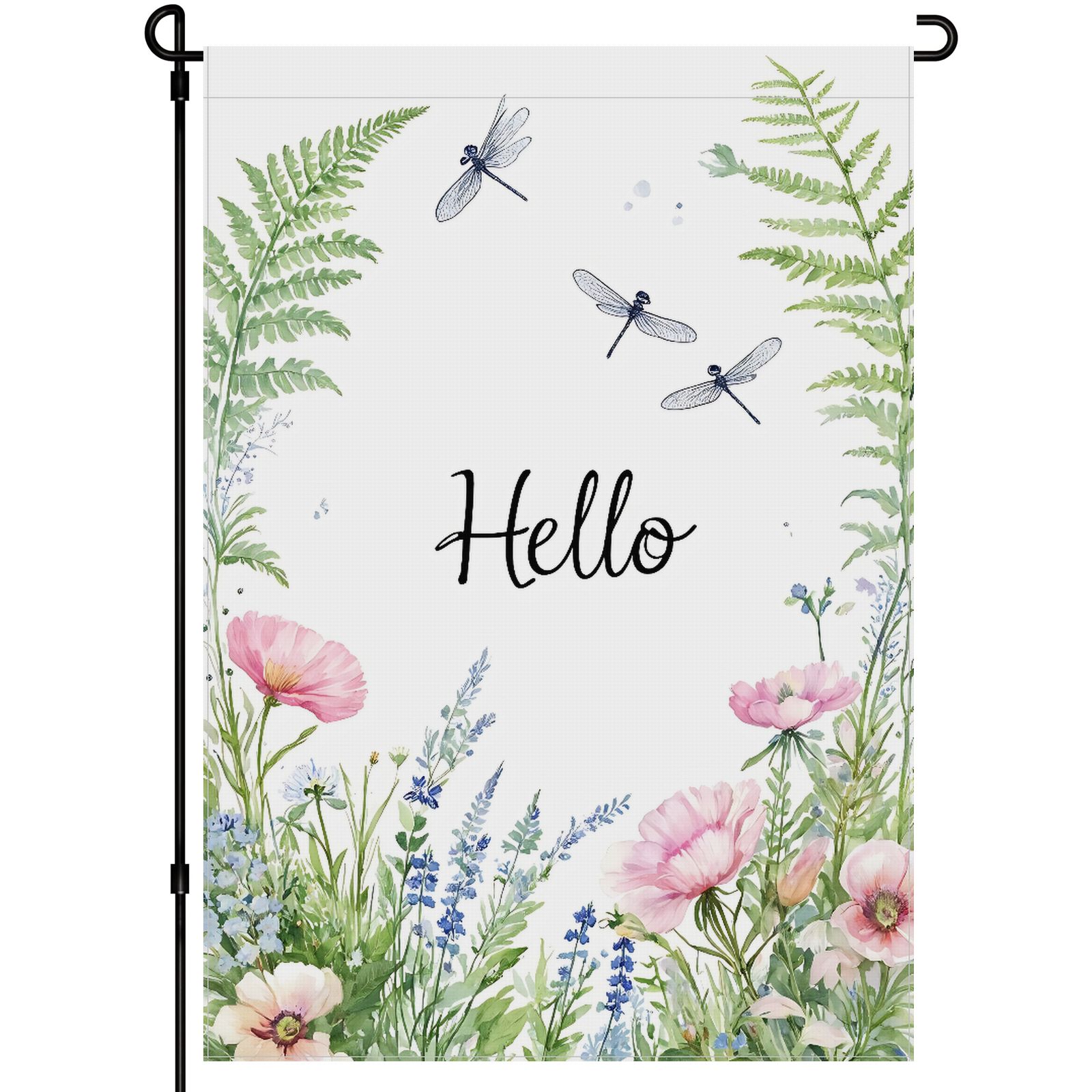 Spring Large Garden Flag, Butterflies Watercolor Wildflowers Colorful ...
