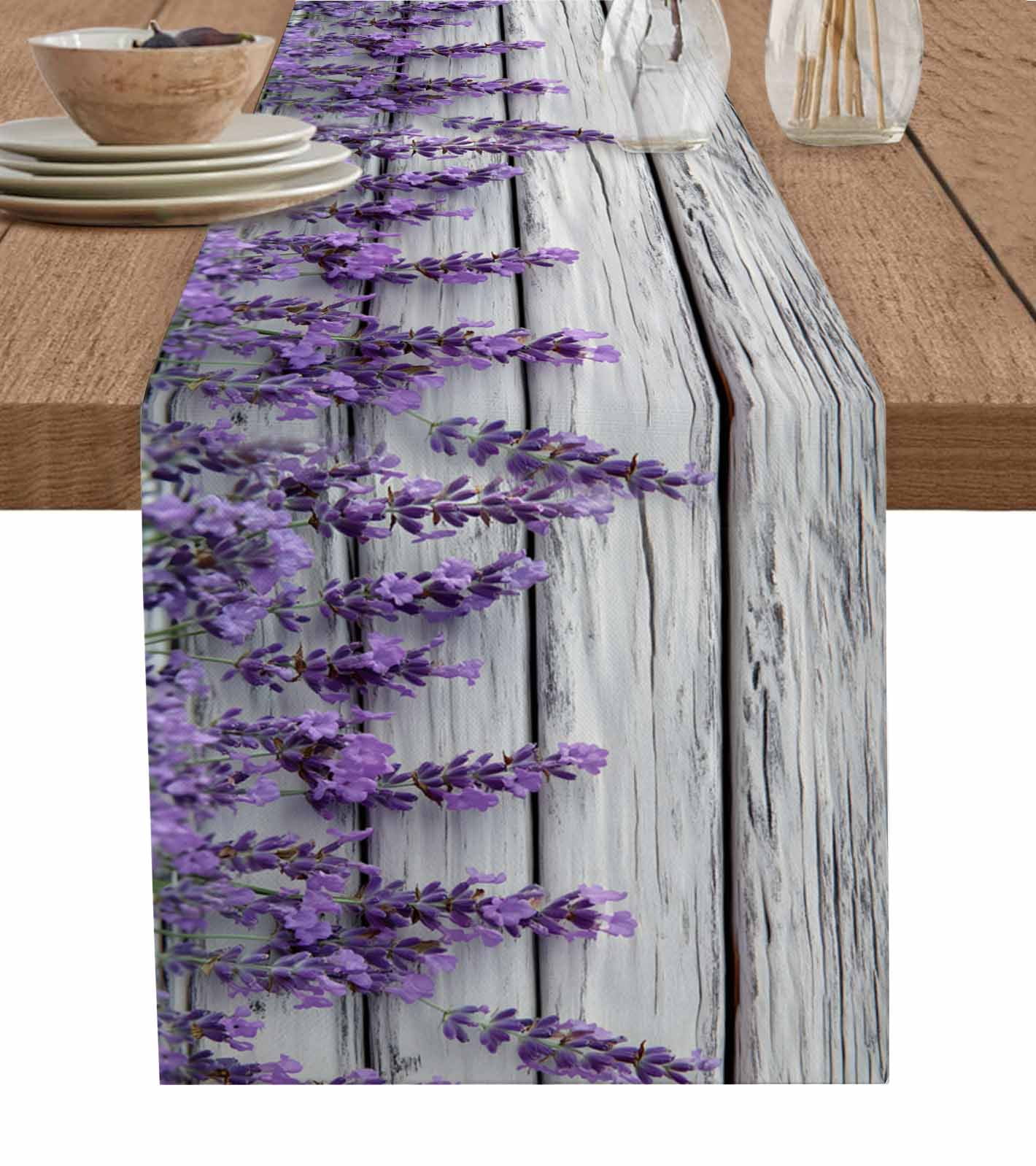 Spring Lavender Burlap Cotton Table Runner 13x70 Inches Long, Botanical ...