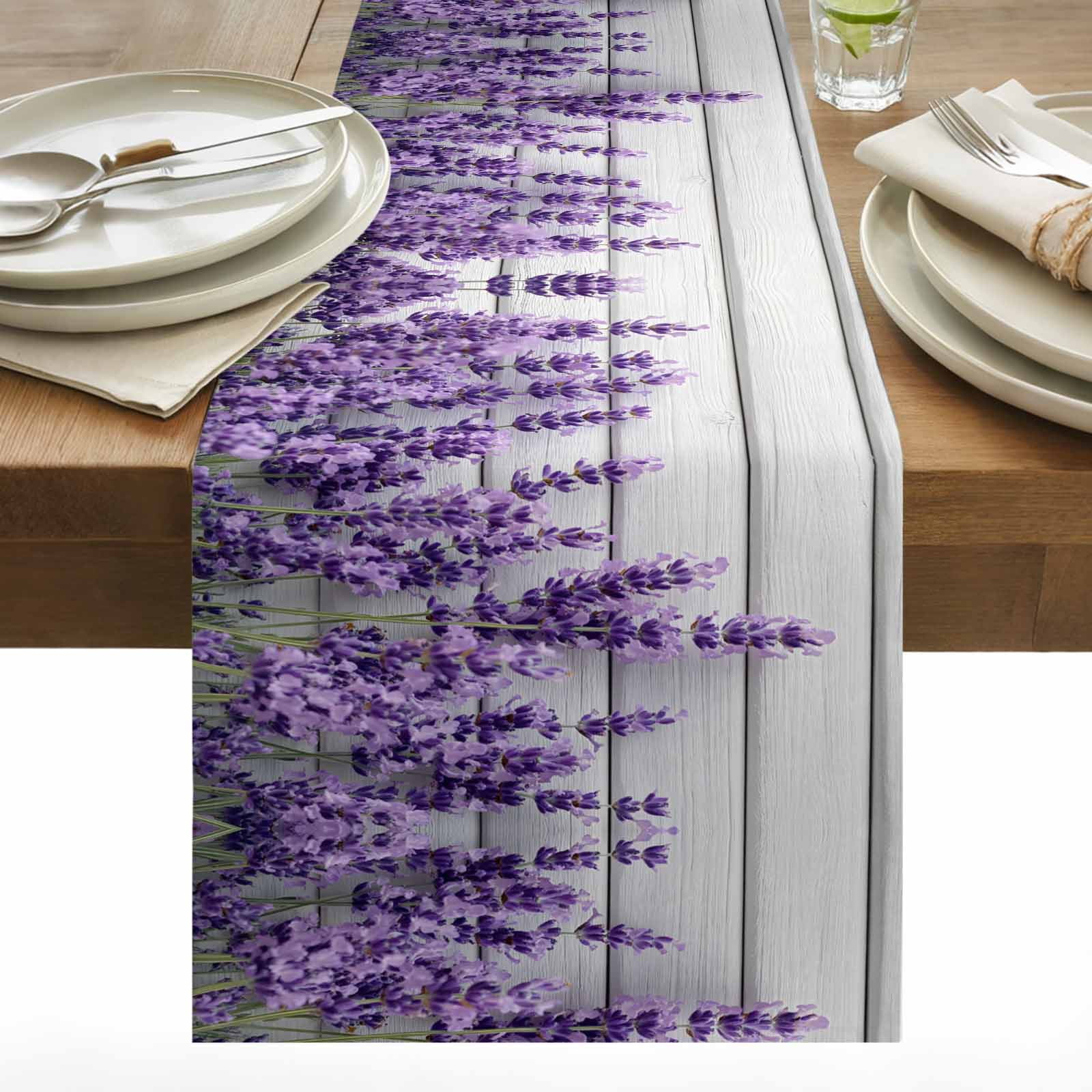 Spring Lavender Cotton Linen Table Runner Retro Purple Lavenders Green ...