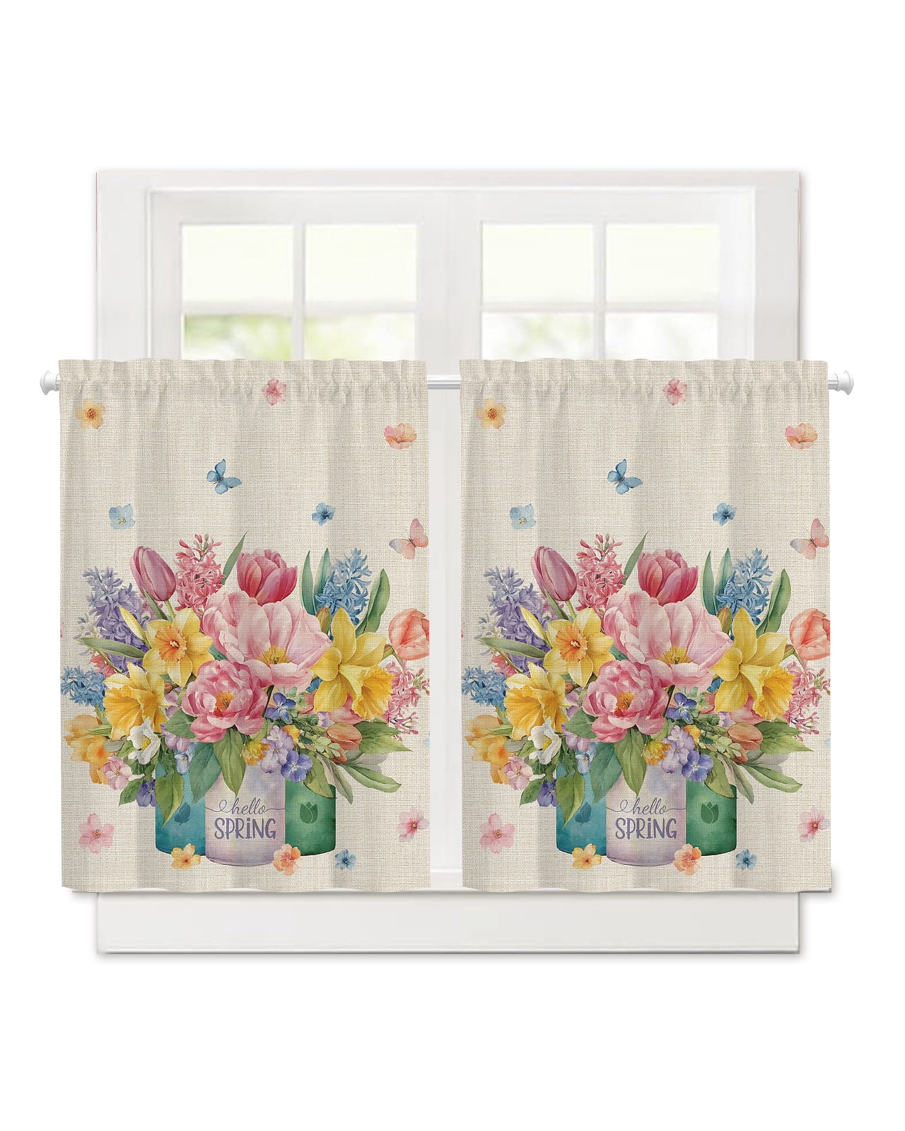 Spring Lavender Daisy in Vase Short Blackout Curtains 36 Inch Long ...