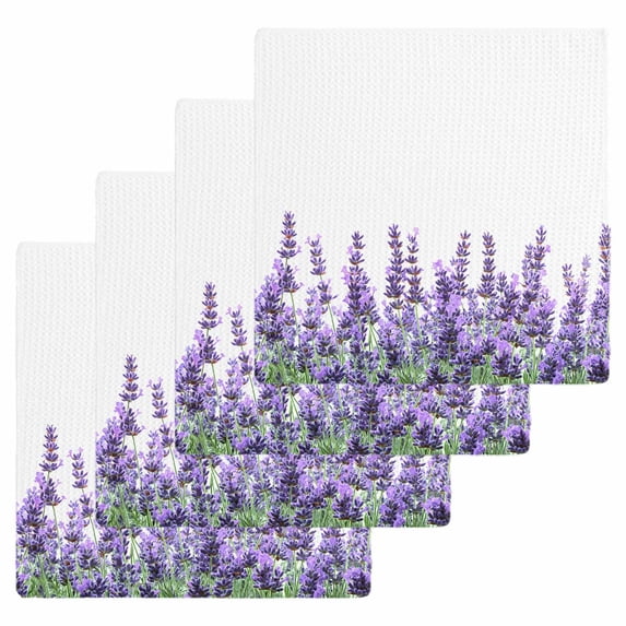 Spring Lavender Dish Towels Set, Waffle Weave Kitchen Towels 4 Pieces ...