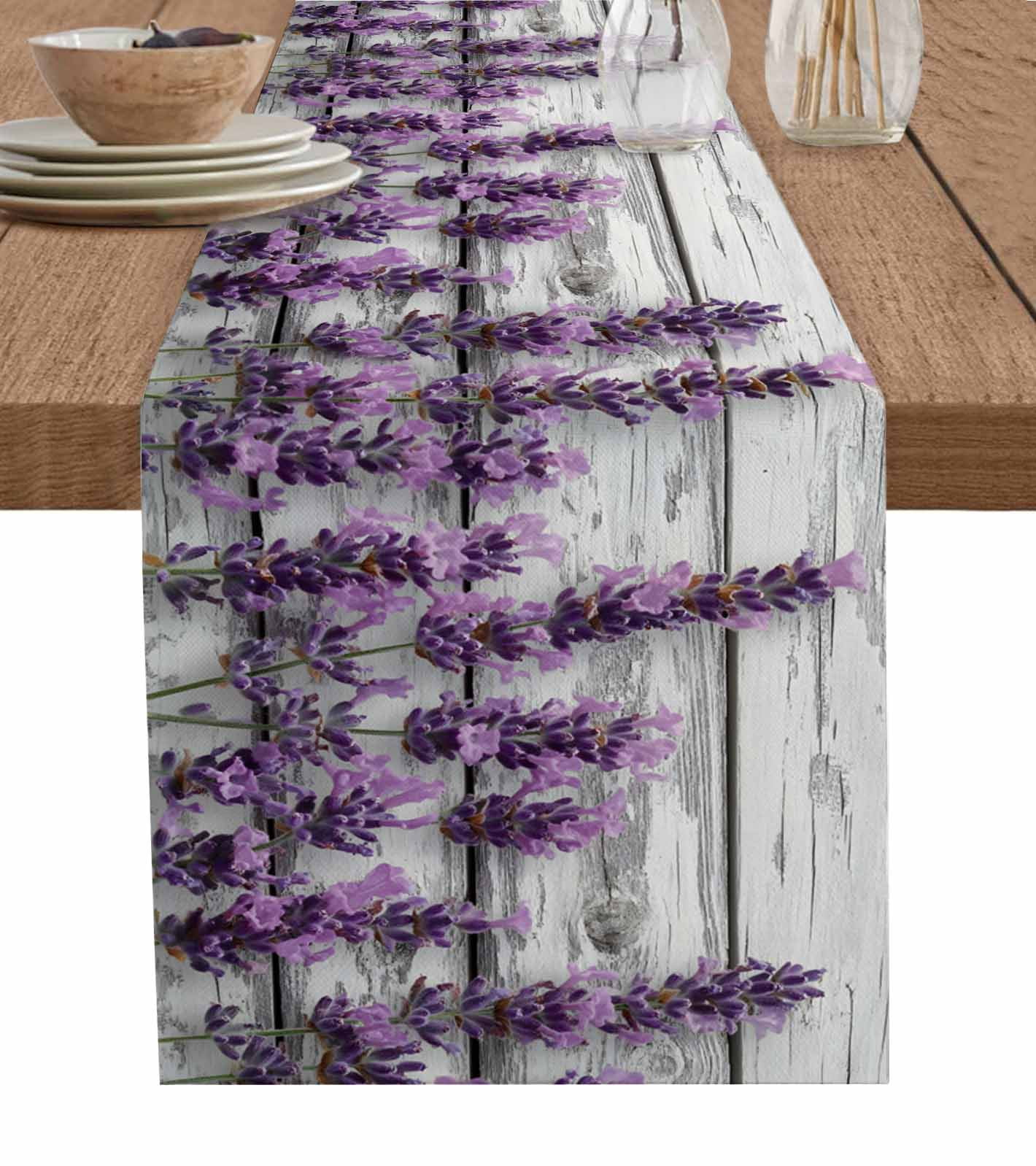 Spring Lavender Floral Burlap Cotton Table Runner 13x108 Inches Long ...