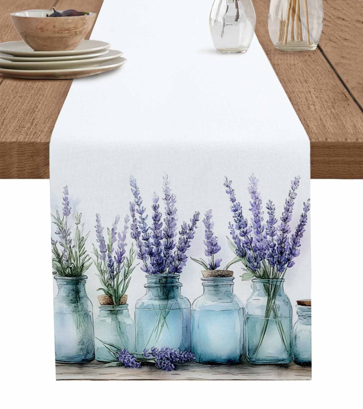 Spring Lavender Floral Burlap Cotton Table Runner 13x36 Inches Short ...