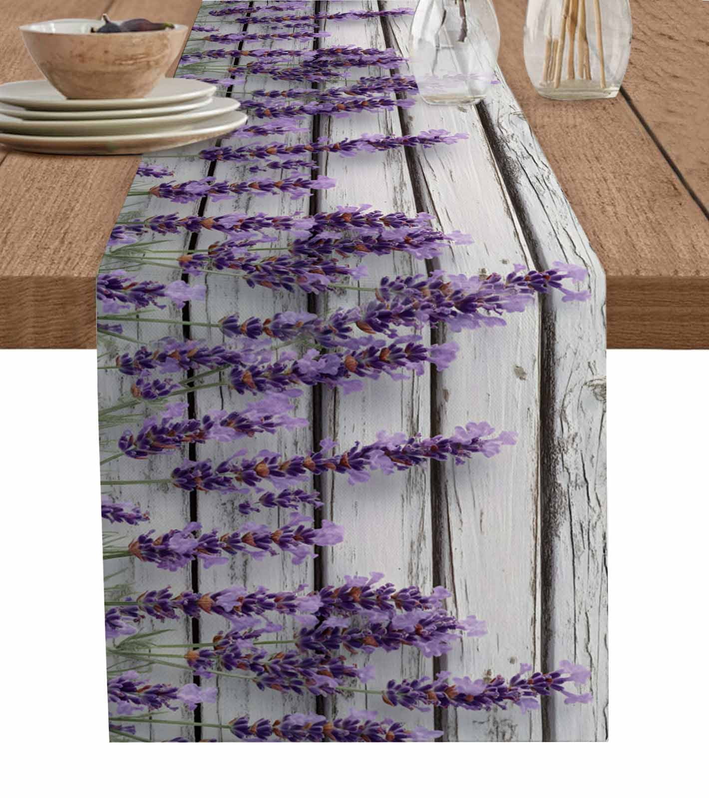 Spring Lavender Floral Burlap Cotton Table Runner 13x72 Inches Long ...