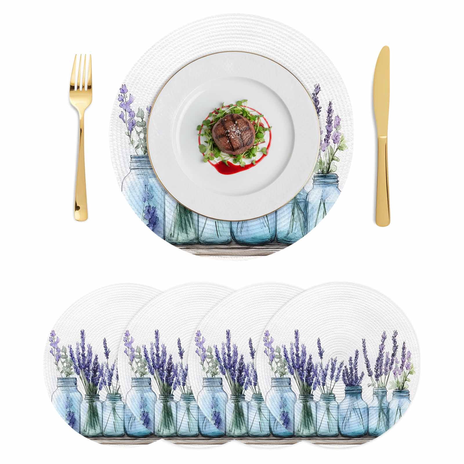 Spring Lavender Floral Round Placemats Set of 4 Botanical Flower Plant ...