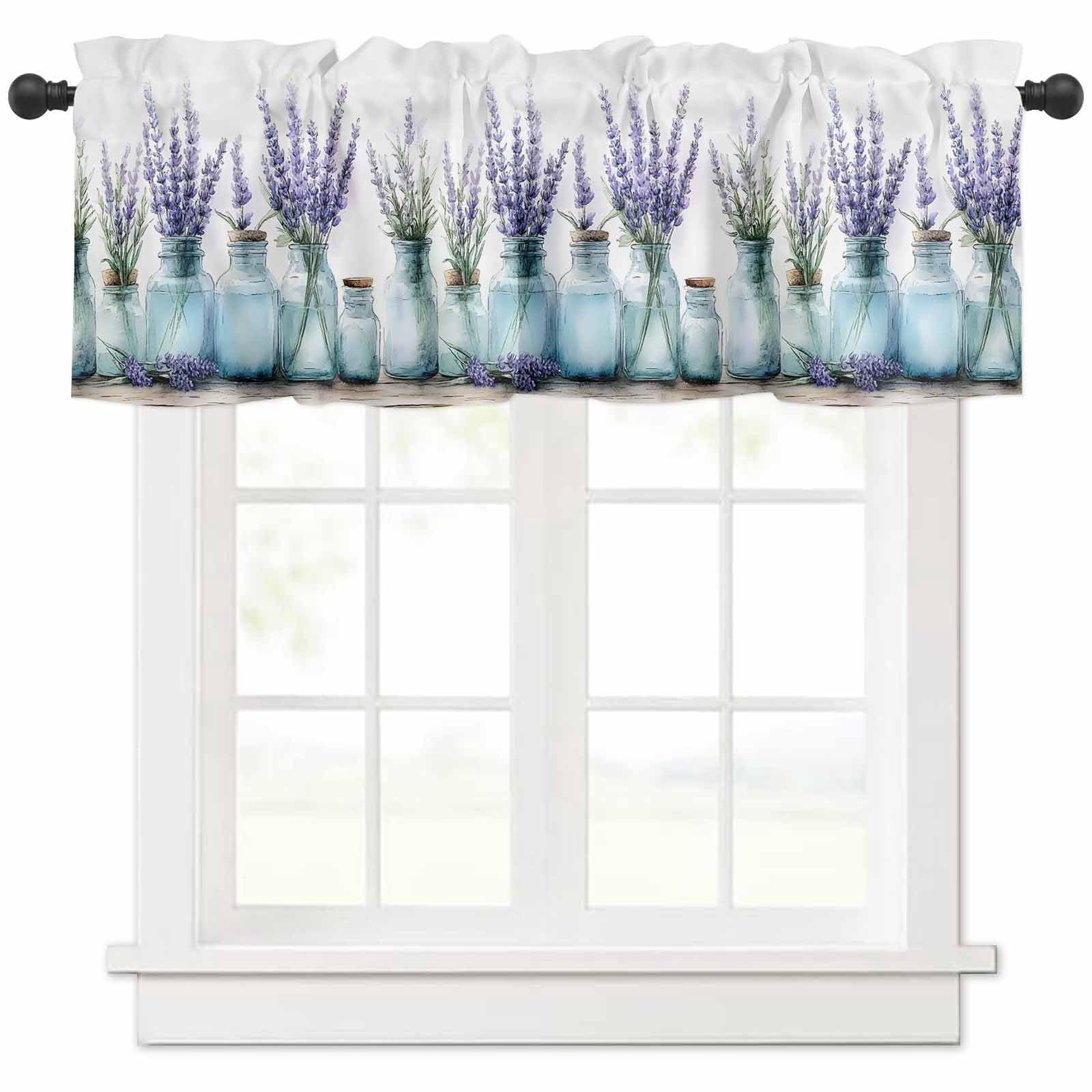 Spring Lavender Floral Valances for Windows Farmhouse Kitchen Curtains ...